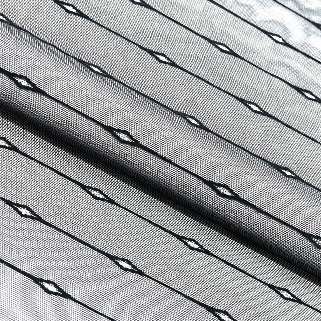 Linear Flocked Stretch Mesh | Blue Moon Fabrics