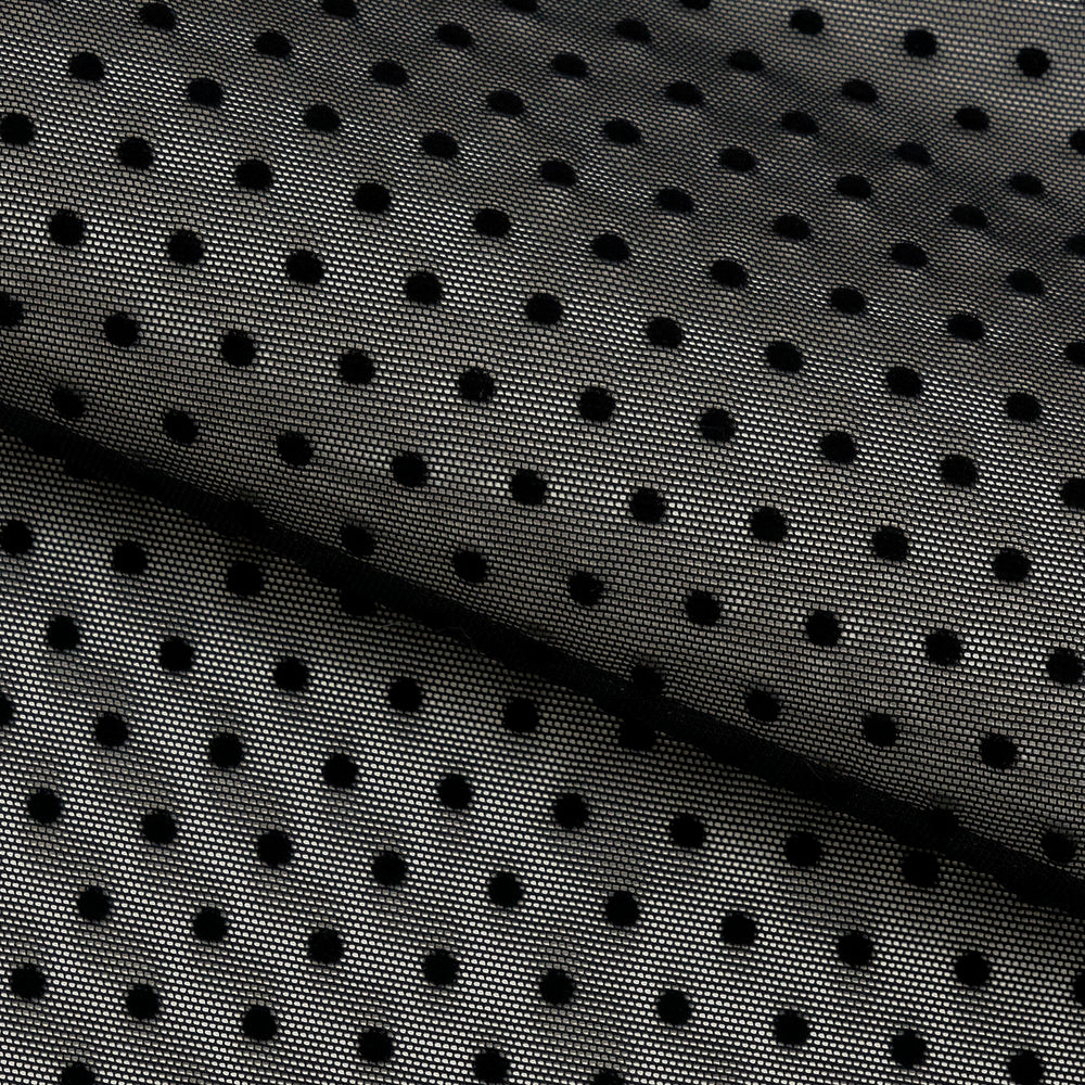 Polka Dot Flocked Stretch Mesh Fabric | Blue Moon Fabrics