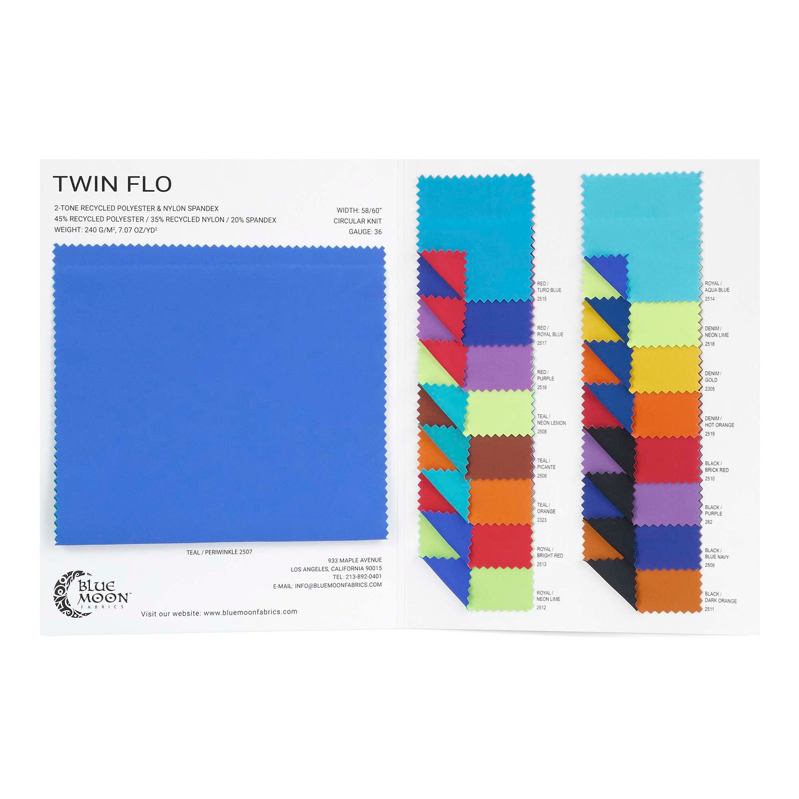 Twin Flo 2-tone Recycled Polyester & Nylon Spandex Color Card | Blue M