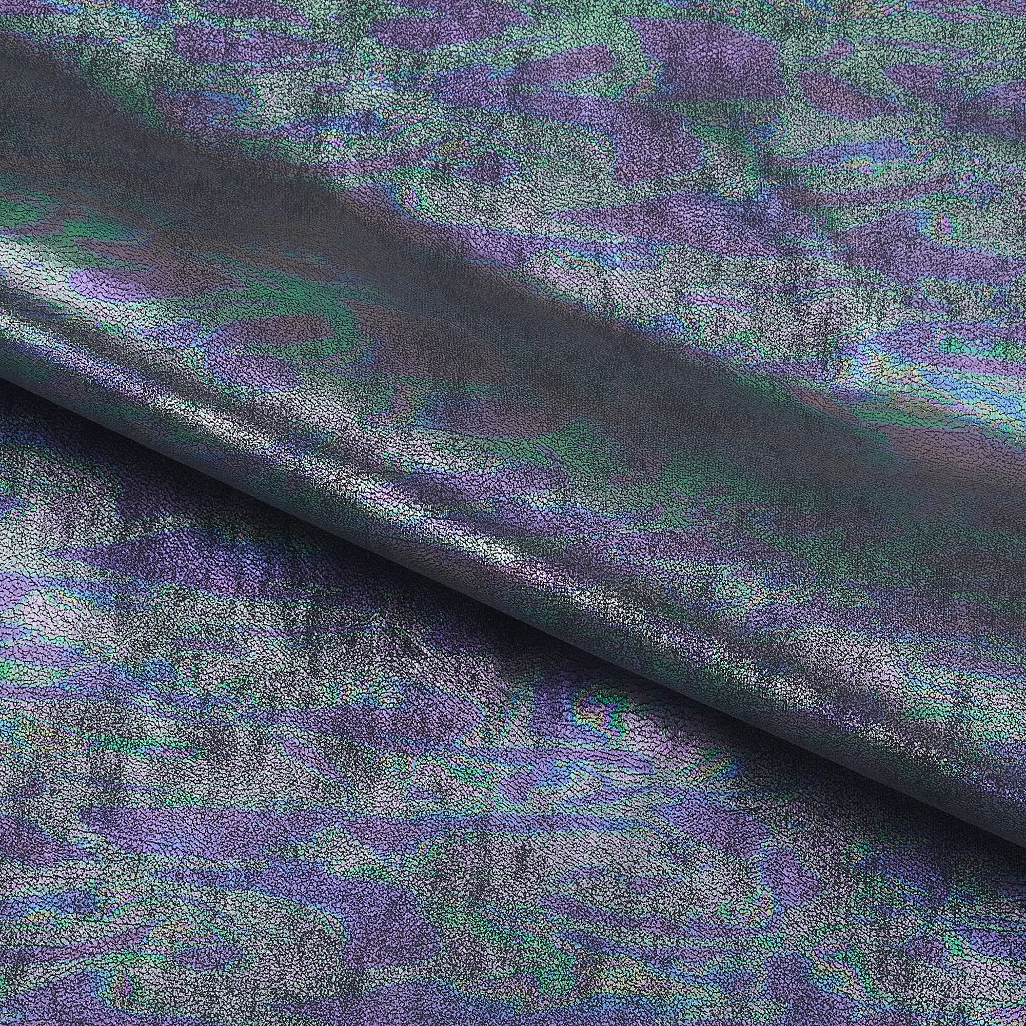 Iridescent Oil Slick Foiled Spandex Fabric | Blue Moon Fabrics