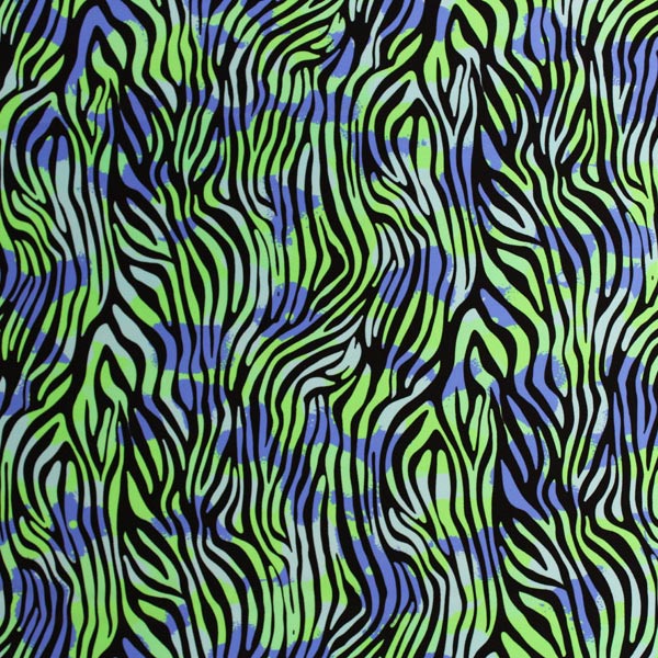 Zebra Stripe Green Blue Printed Spandex | Blue Moon Fabrics